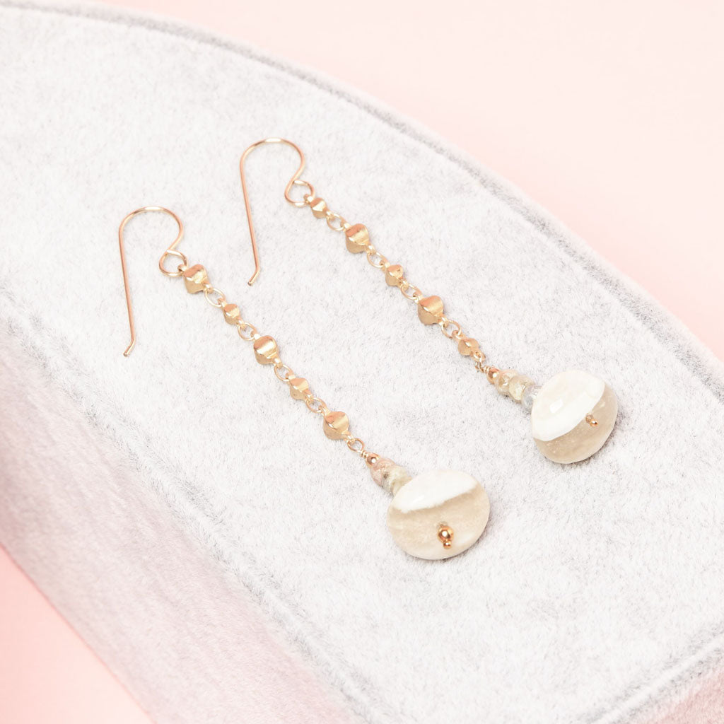 Earrings - Iridescent White Opals With Gold Gondelles | Rosie On Fire