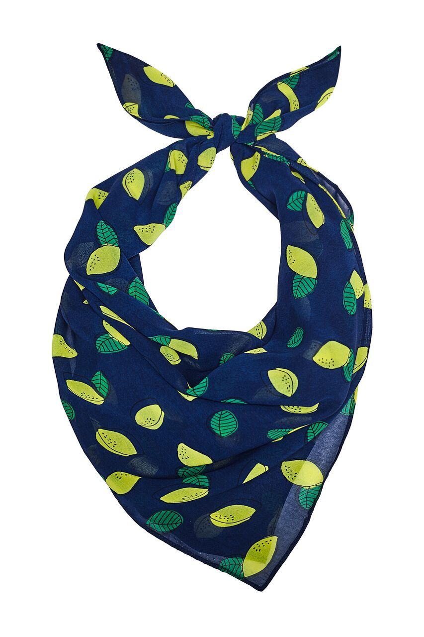 Scarf - Blue Chiffon With Lemon Prints | Rosie On Fire